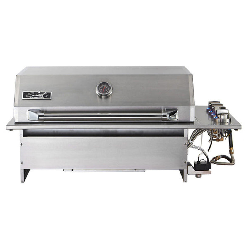 Smart 4-Burner Drop-In Gas BBQ With Slimline Hood and Drop-In Side Bur ...