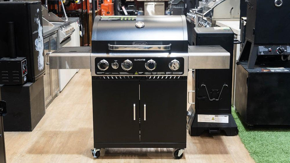 Gasmate Quasar 4 Burner Trolley BBQ with Solid Hood & Side Burner – Joe ...