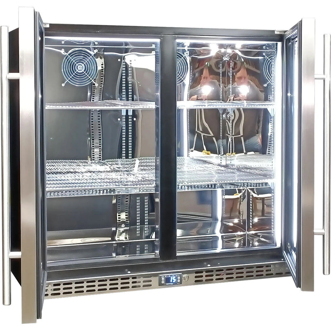 Schmick 246 Litre Twin Heated Glass Door Stainless Steel Bar Fridge ...