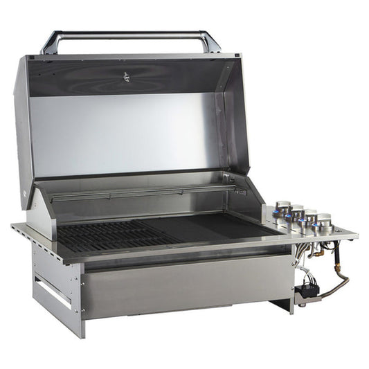 Smart 4-Burner Drop-In Gas BBQ With Slimline Hood and Drop-In Side Bur ...